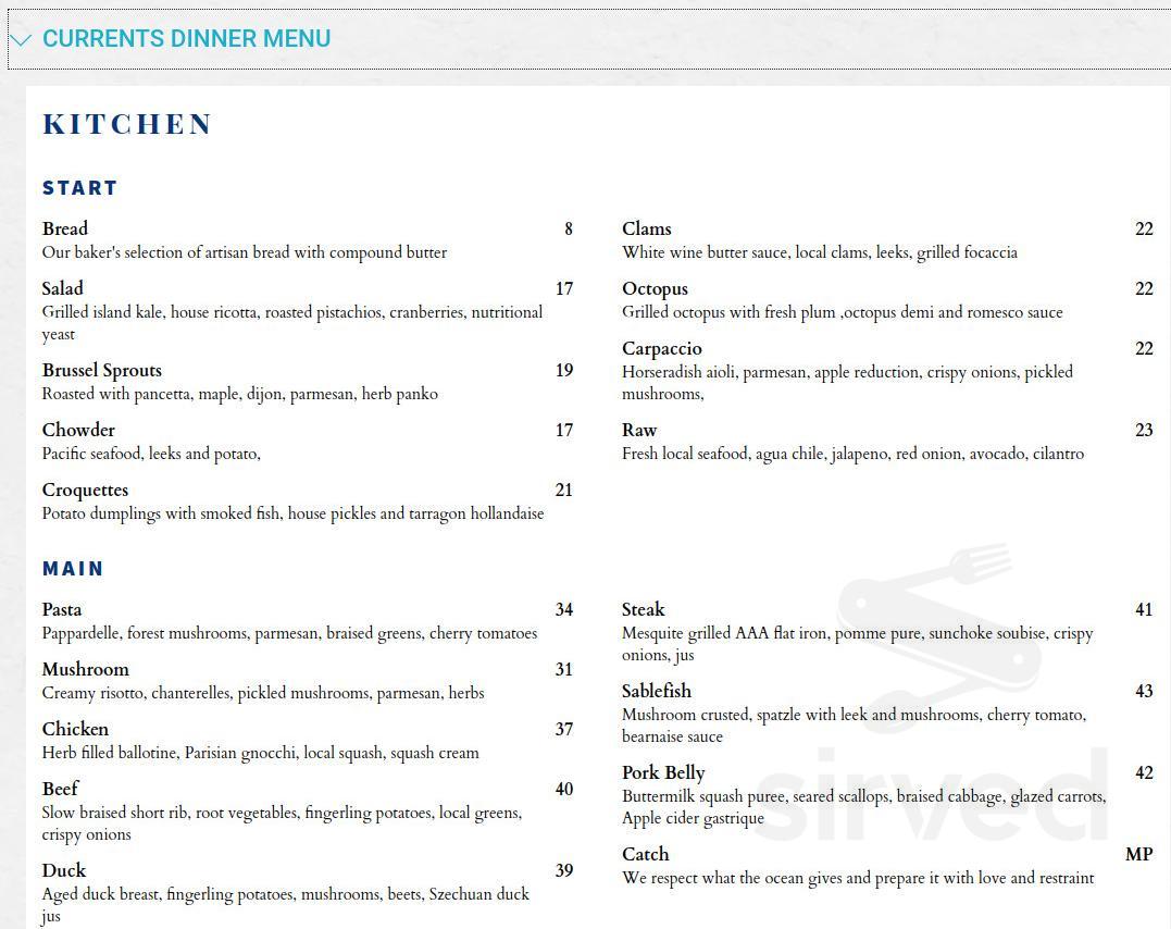 Big Beach Lounge menus in Ucluelet, British Columbia, Canada