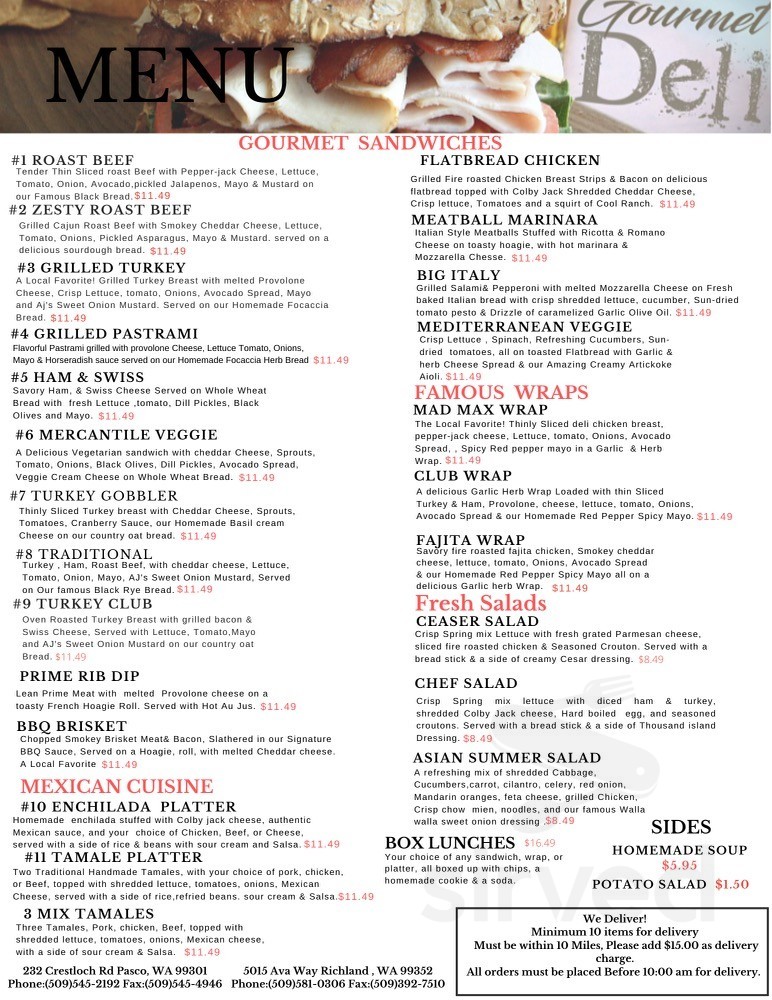 Menu for Country Mercantile in Richland, WA | Sirved