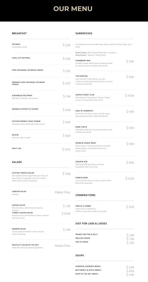 Beth's Bakery & Cafe menu in Sandwich, Massachusetts, USA