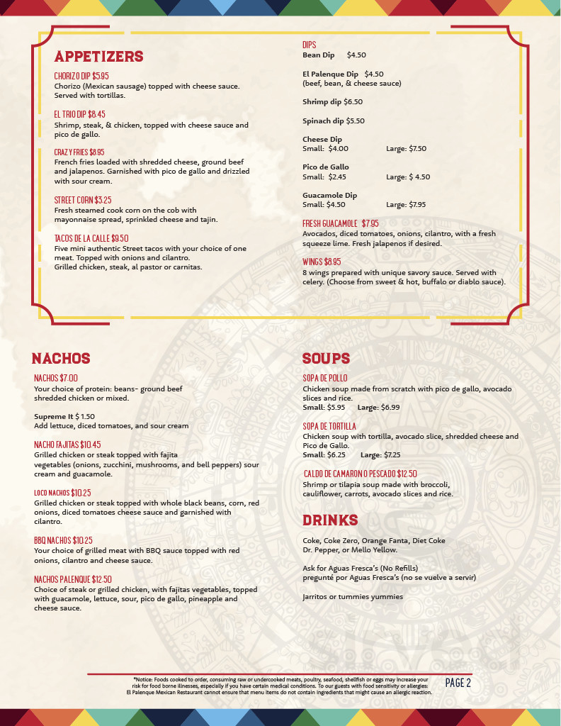 Menu - Wingate NC's El Palenque Mexican Restaurant | Sirved