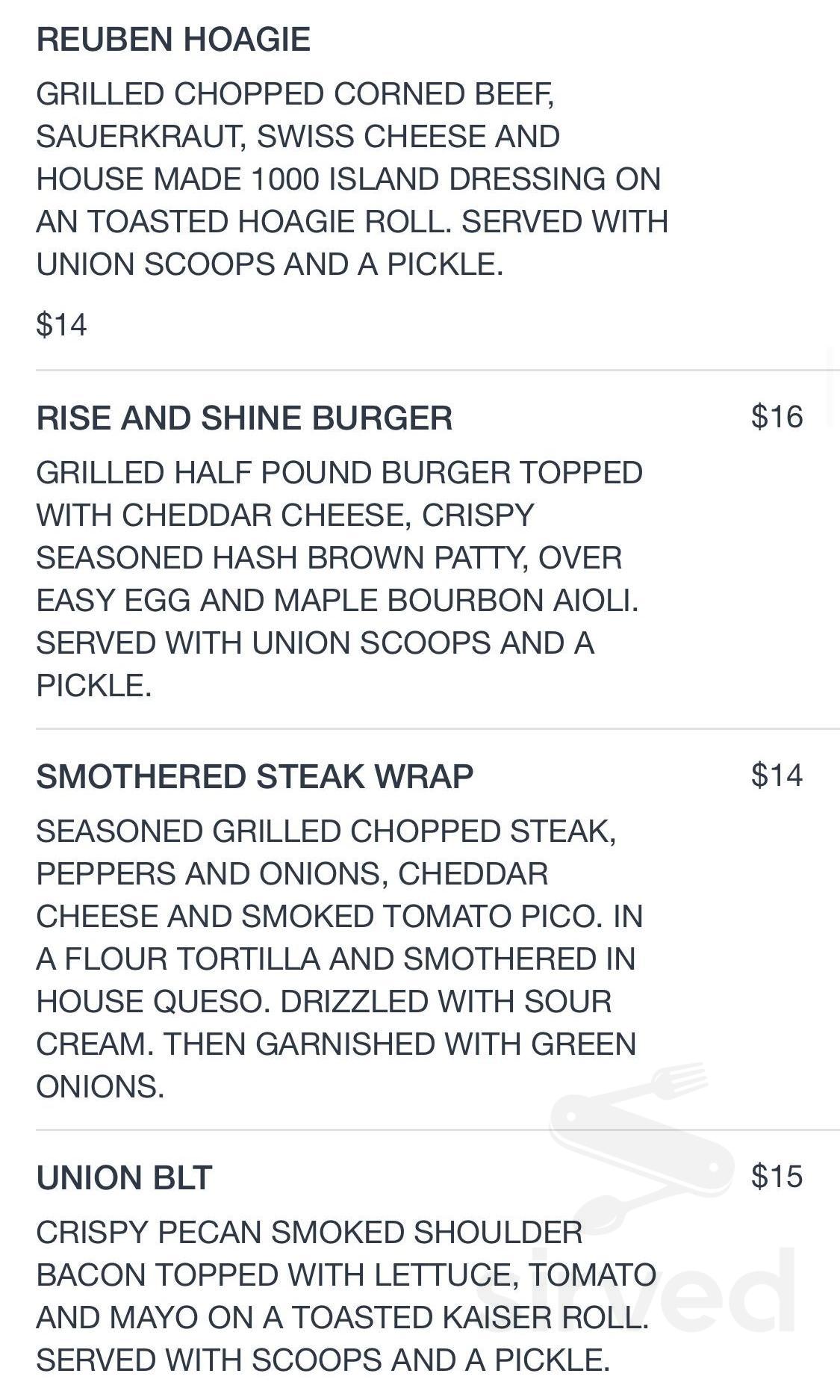 Union Whiskey menu in Olean, New York, USA