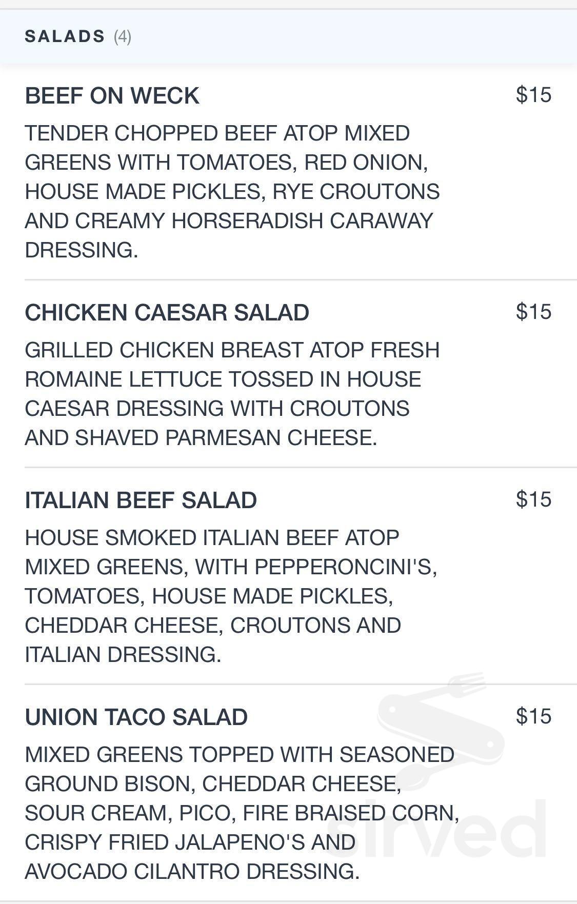 Union Whiskey menu in Olean, New York, USA