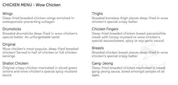 WOW Chicken (Country Hills) menus in Calgary, Alberta, Canada