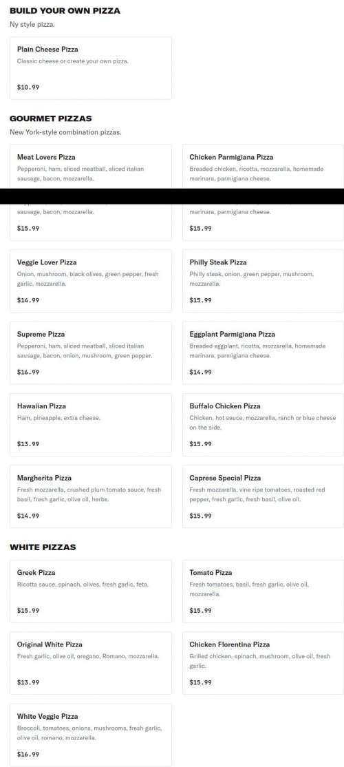 Caprese Pizza House menu in Wesley Chapel, Florida, USA