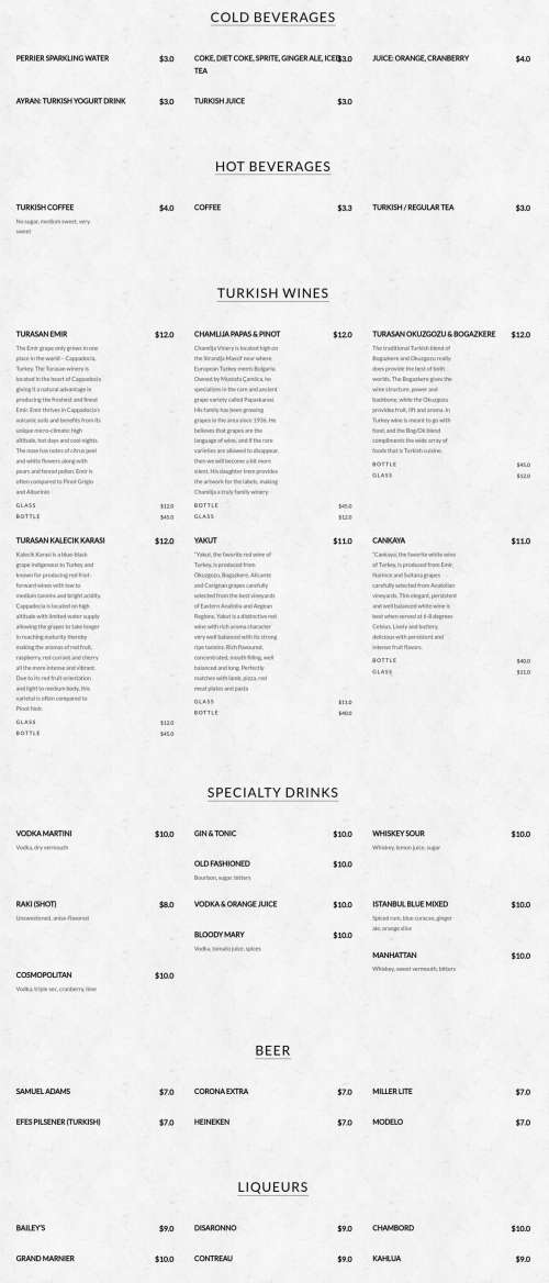 Istanbul Blue Restaurant menu in Vienna, Virginia, USA