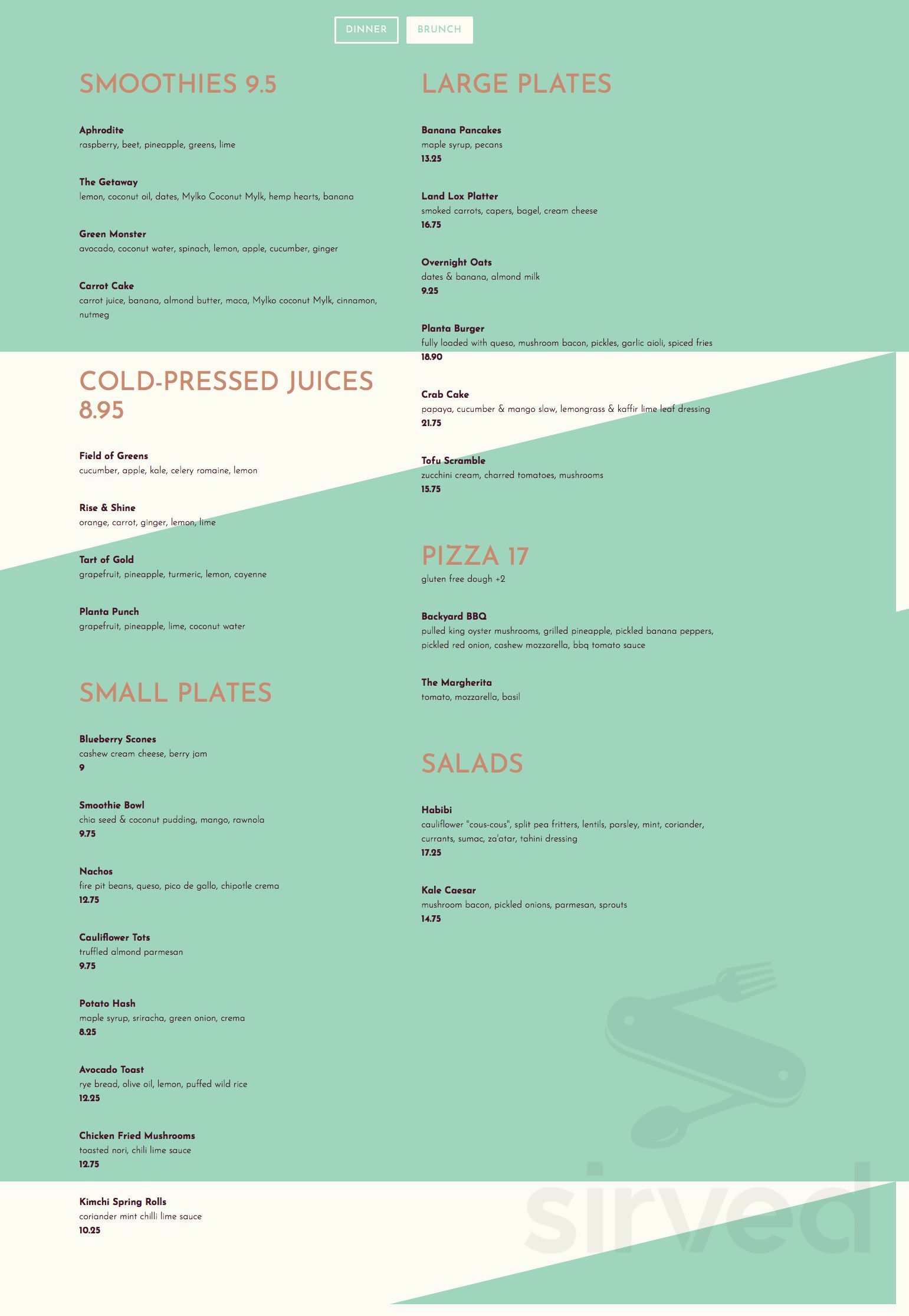 PLANTA menu in Toronto, Ontario, Canada