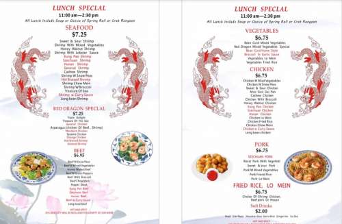 Red Dragon Chinese Restaurant menu in Raleigh, North Carolina, USA