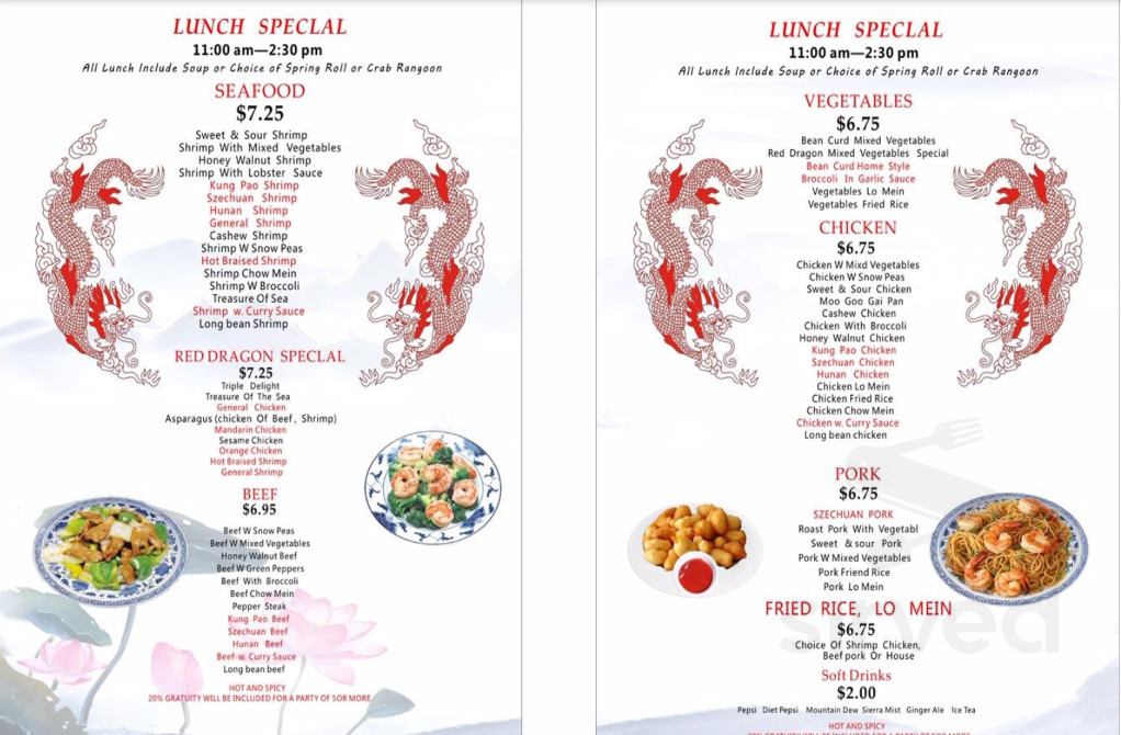 Red Dragon Chinese Restaurant menu in Raleigh, North Carolina, USA