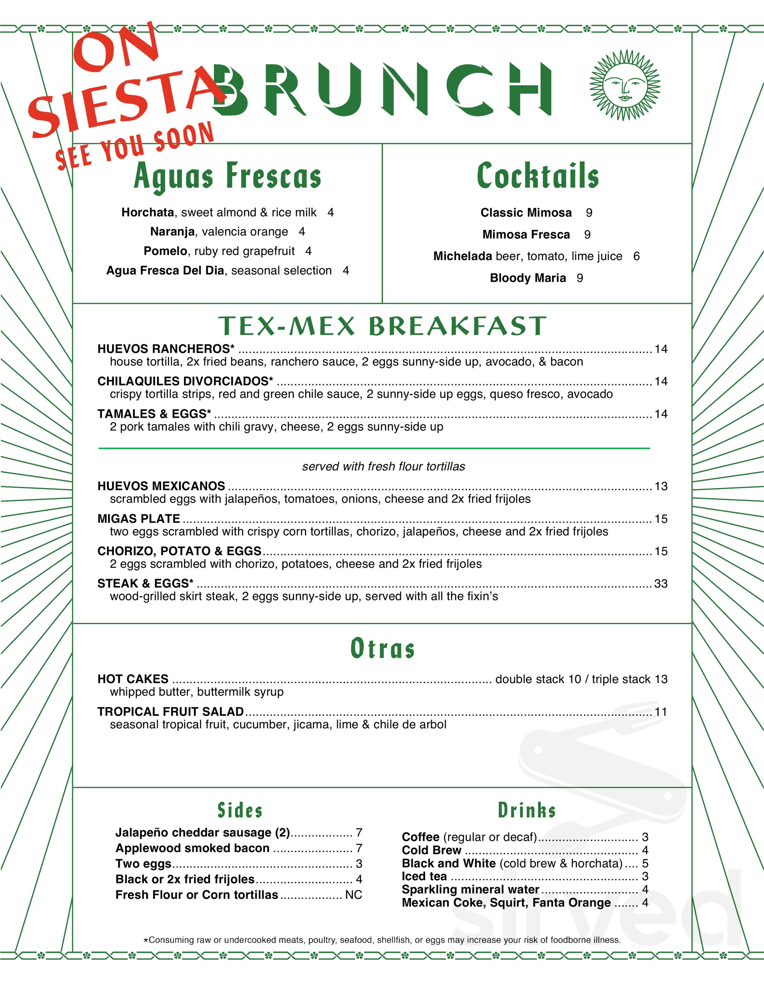 Superica menu in Charlotte, North Carolina, USA