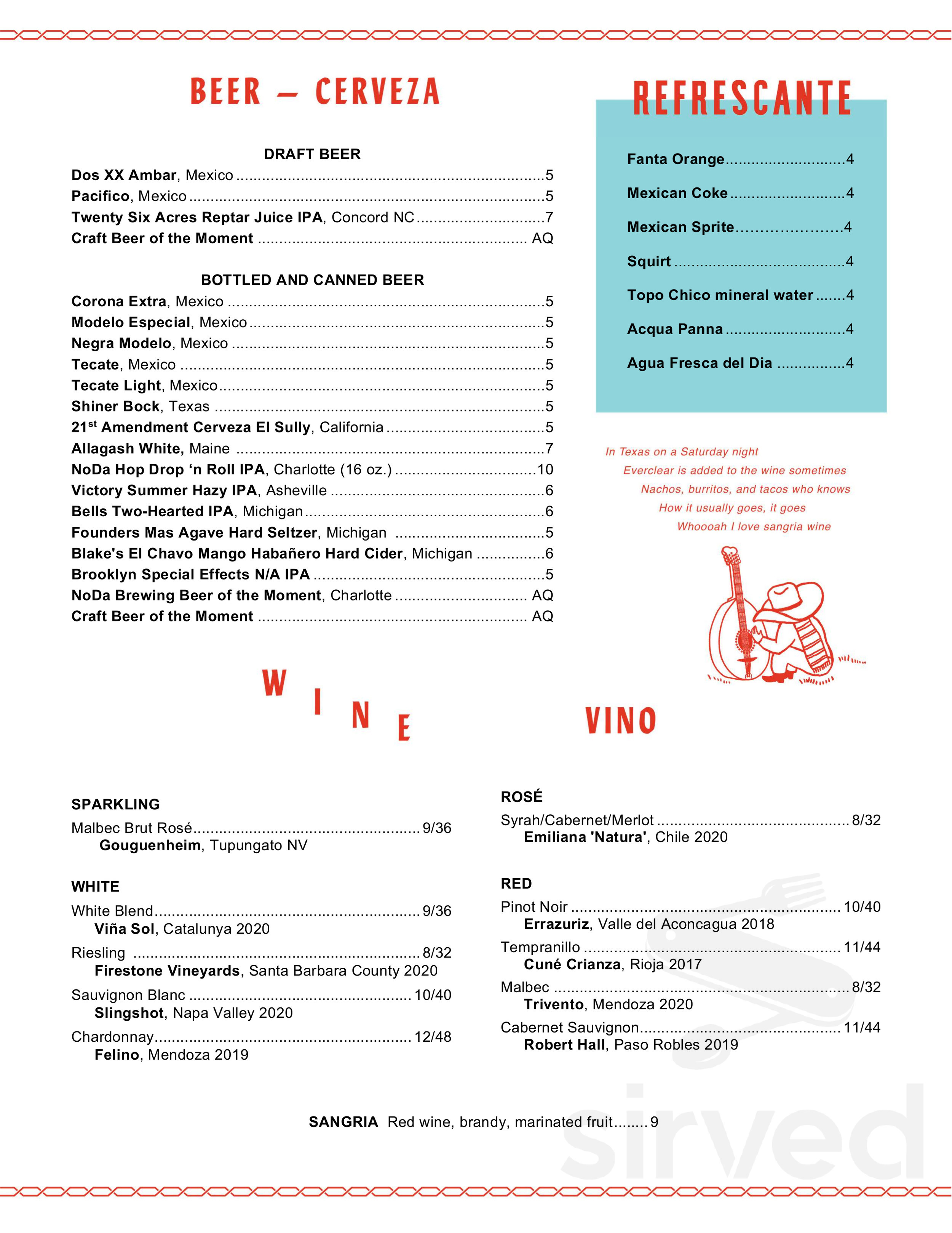 Superica menu in Charlotte, North Carolina, USA