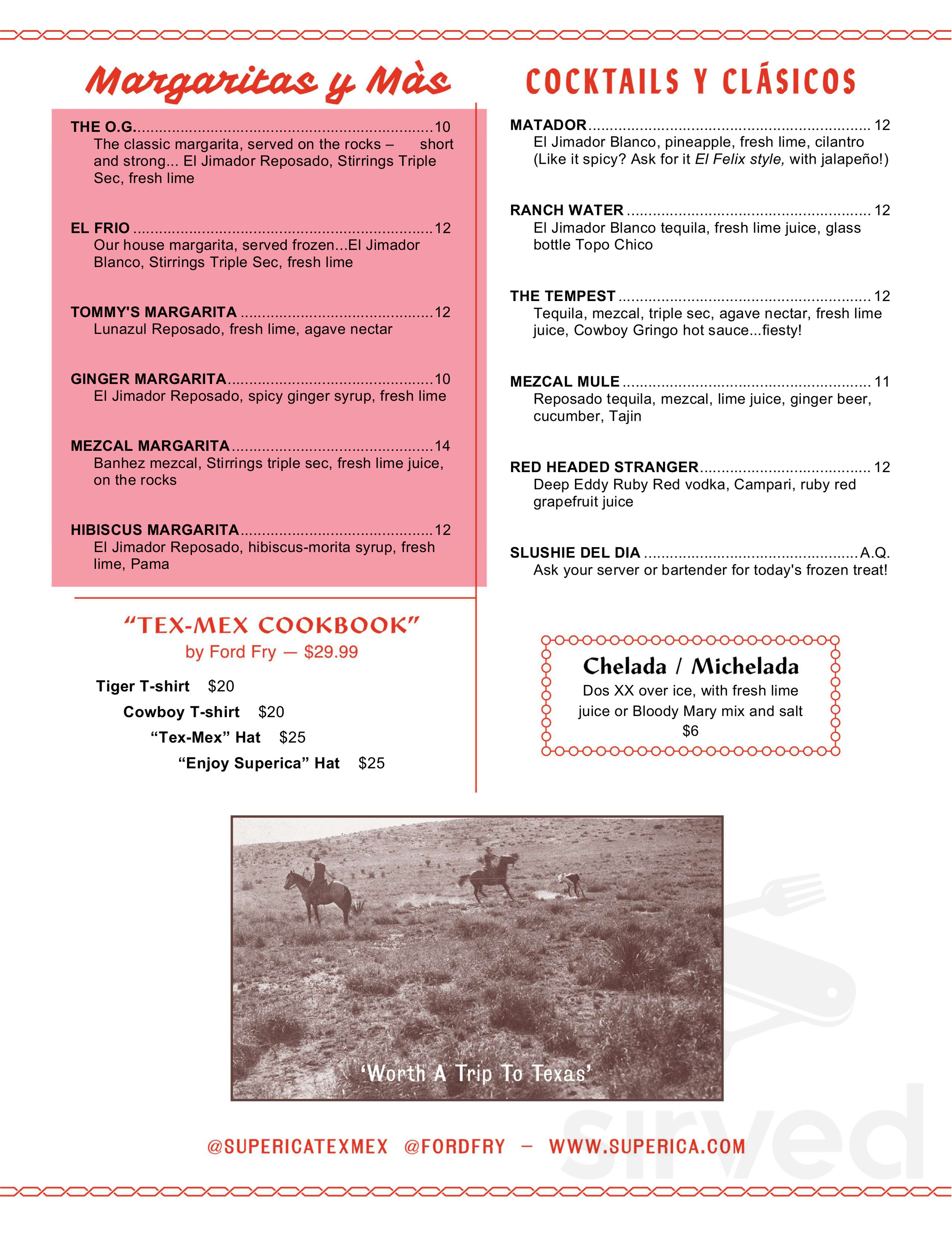 Superica menu in Charlotte, North Carolina, USA