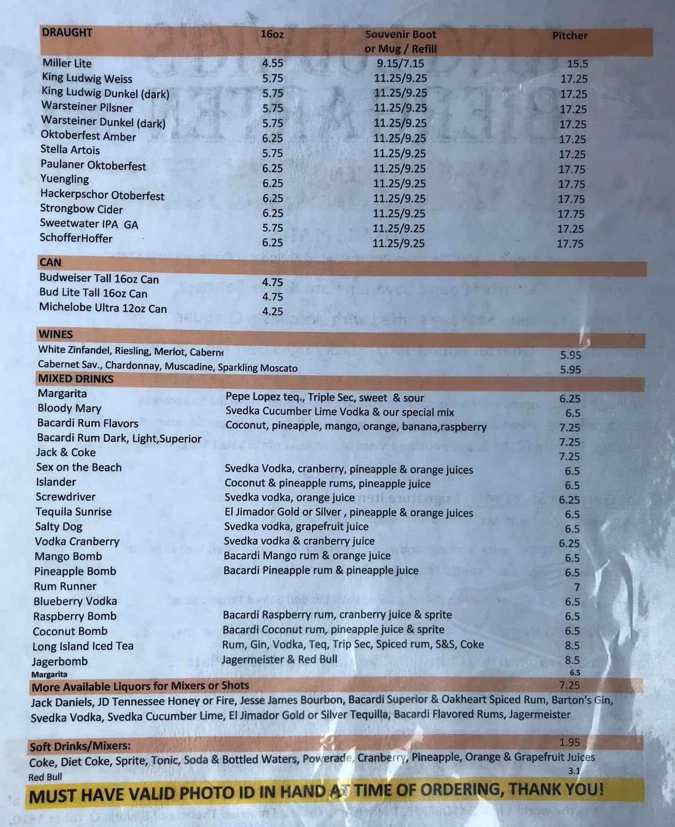 Menu for King Ludwig Biergarten in Helen, GA | Sirved