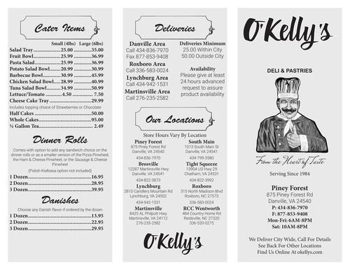 O'Kelly's Deli & Pastries menu in Danville, Virginia, USA