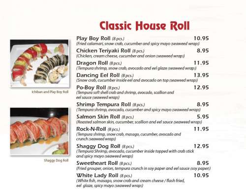 Ichiban menu in Houma, Louisiana, USA