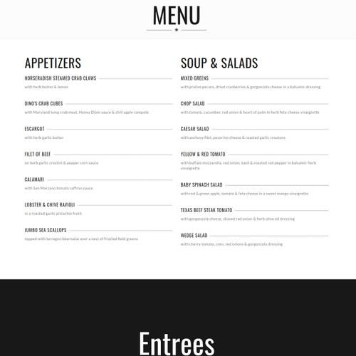 Dino's Steak and Claw House menu in Grapevine, Texas, USA