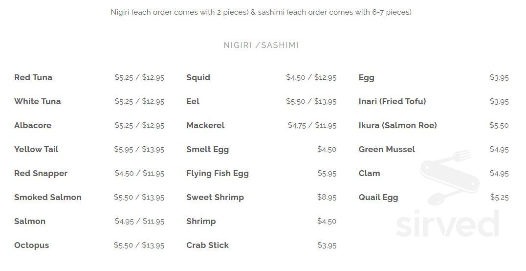 MoMo Sushi & Grill menu in Branson, Missouri, USA