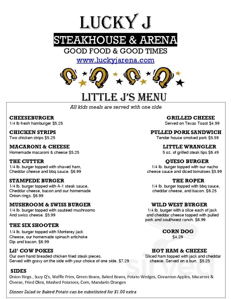 Lucky J Steakhouse & Arena Menu - Carthage, Missouri | Sirved