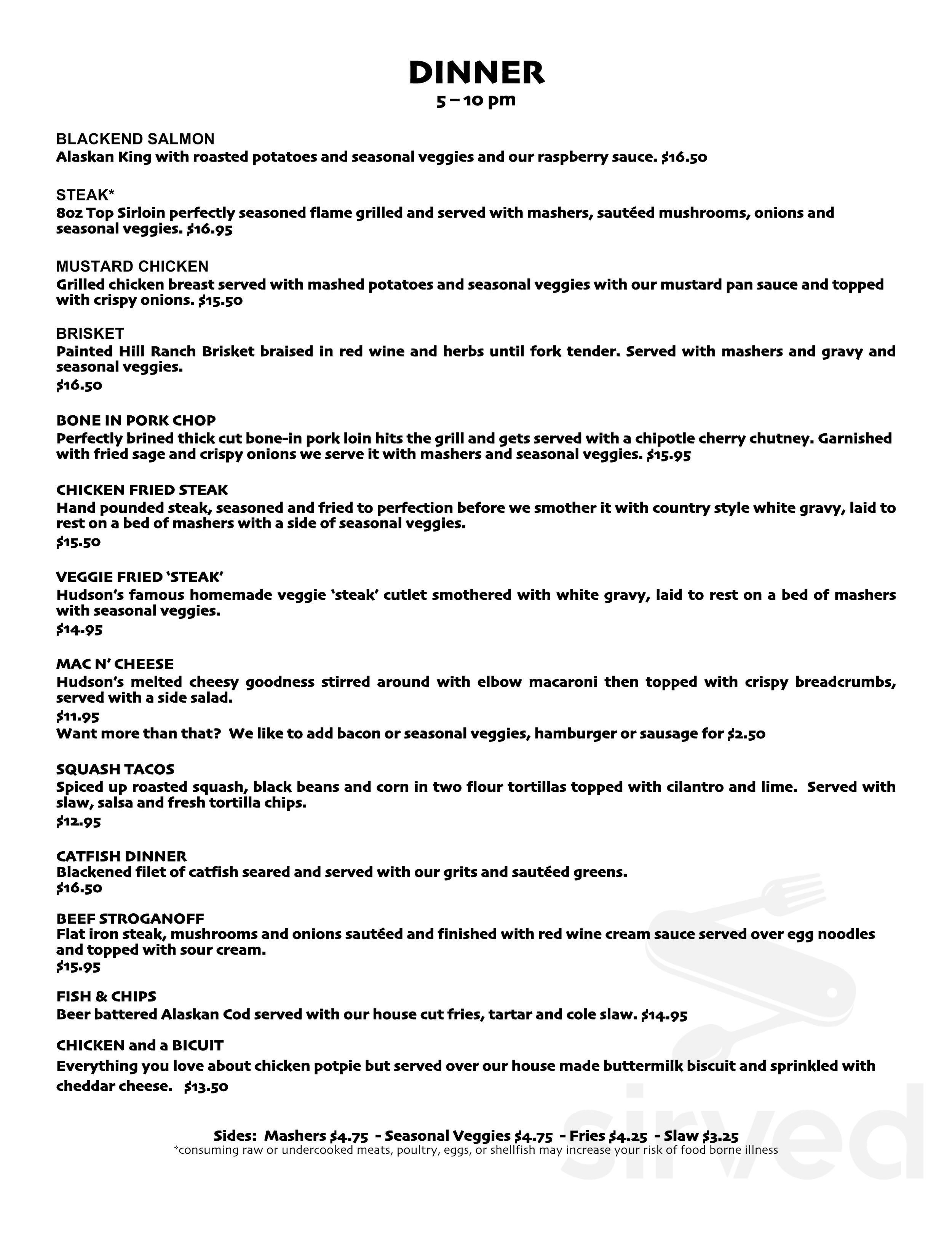 Menu - Seattle WA's Hudson | Sirved