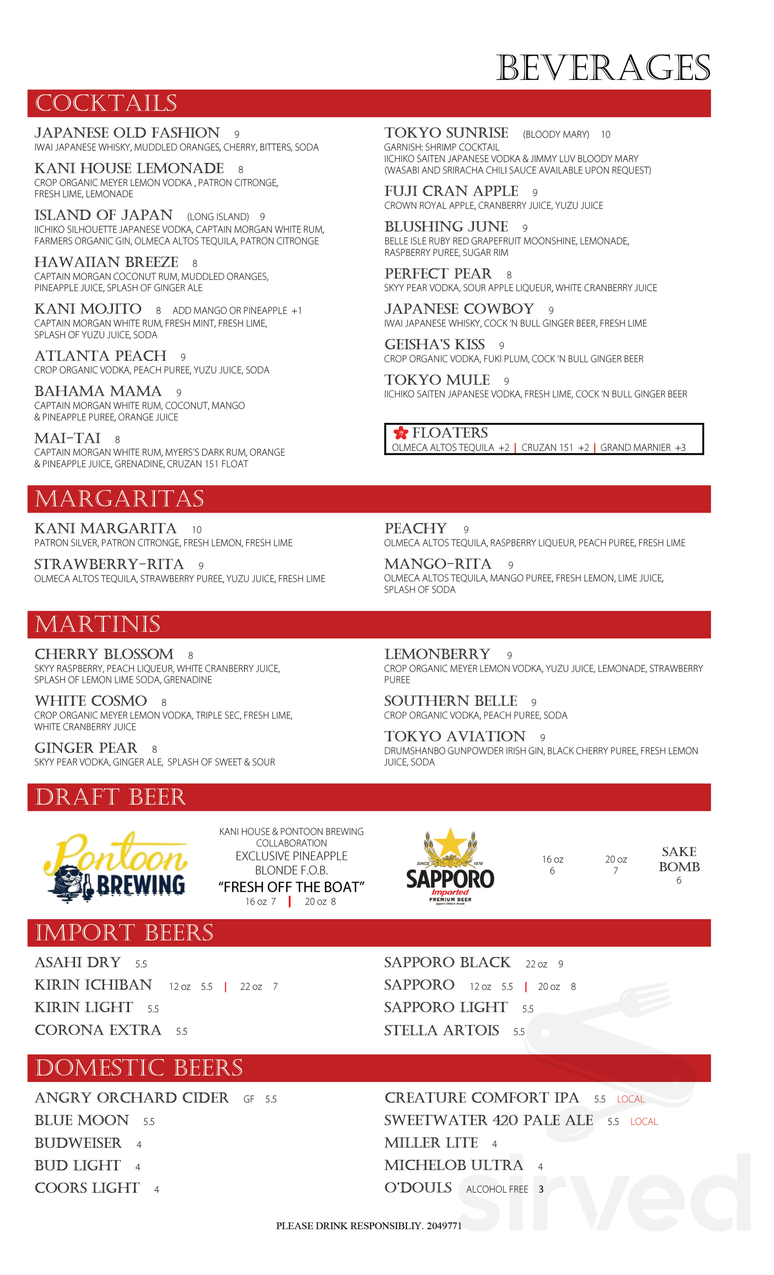 Menu - Buford GA's Kani House - Dawsonville | Sirved