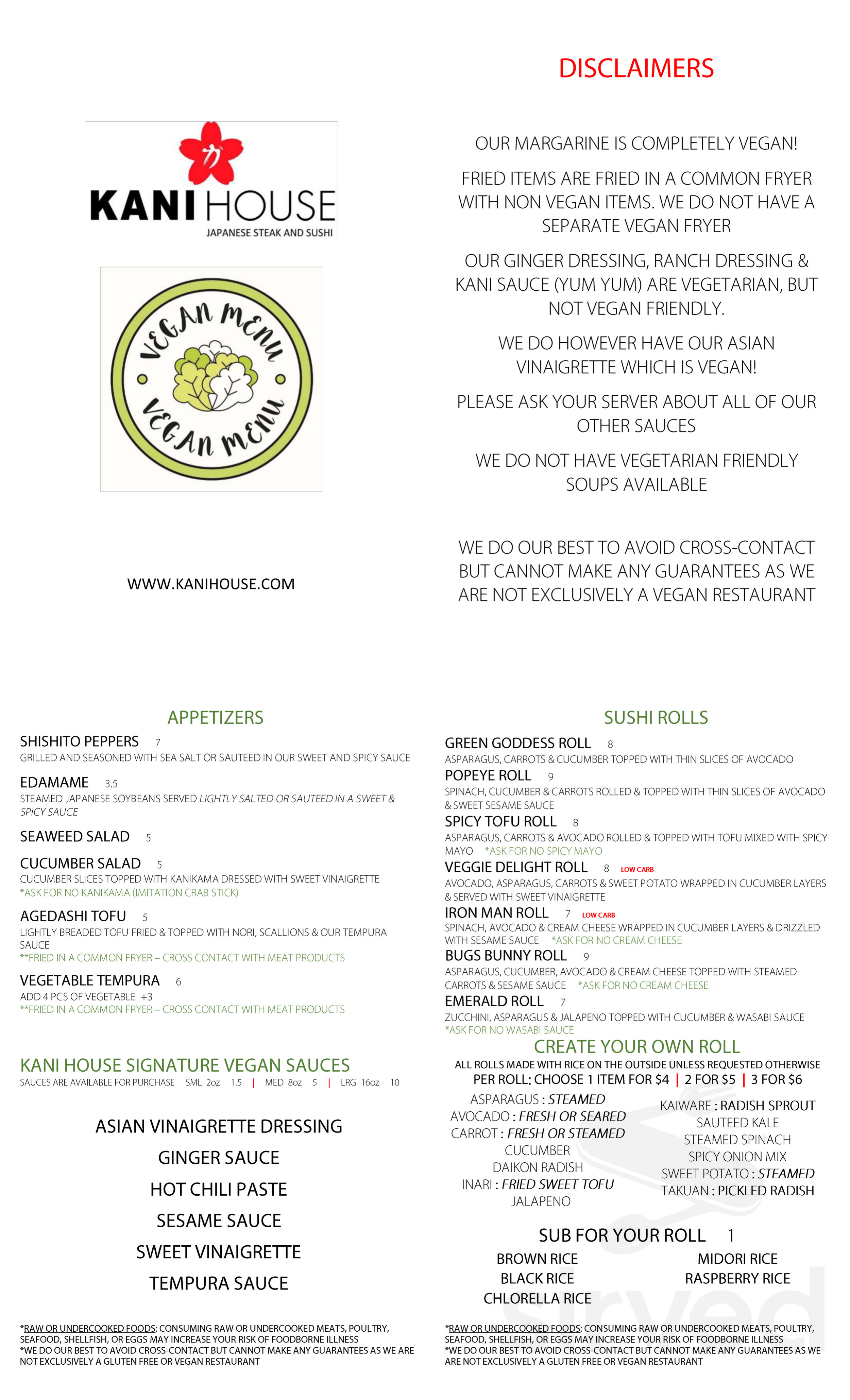 Menu - Buford GA's Kani House - Dawsonville | Sirved