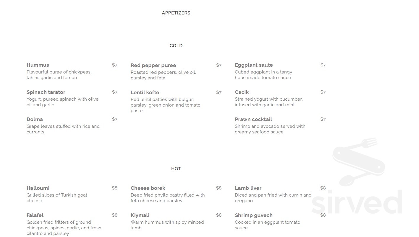 Menu for EFES TURKISH CUISINE in Halifax, NS | Sirved