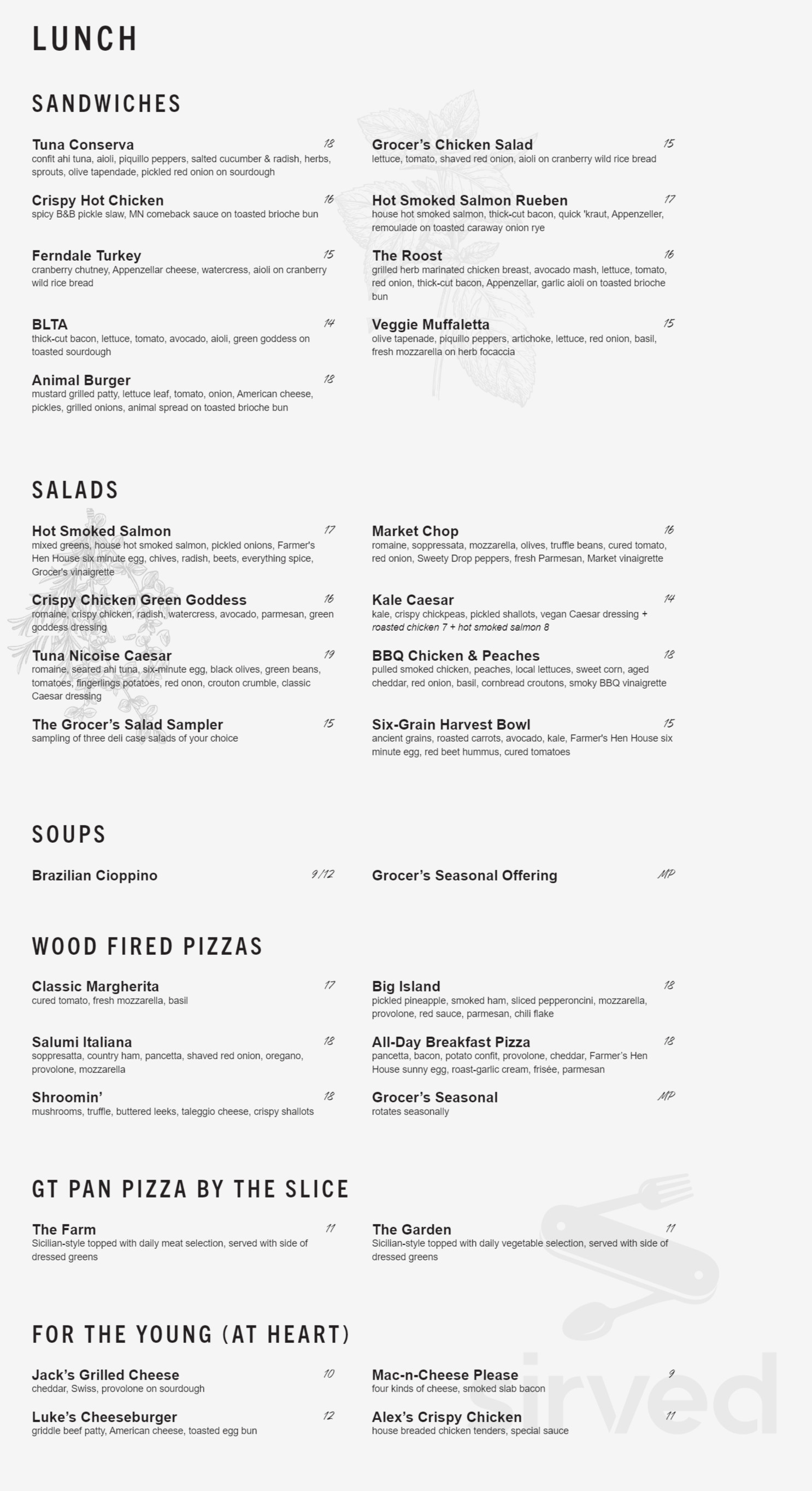 The Grocer's Table menu in Wayzata, Minnesota, USA