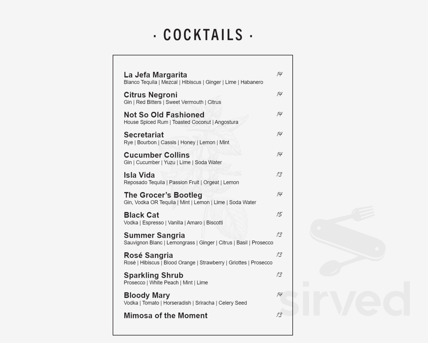 The Grocer's Table menu in Wayzata, Minnesota, USA