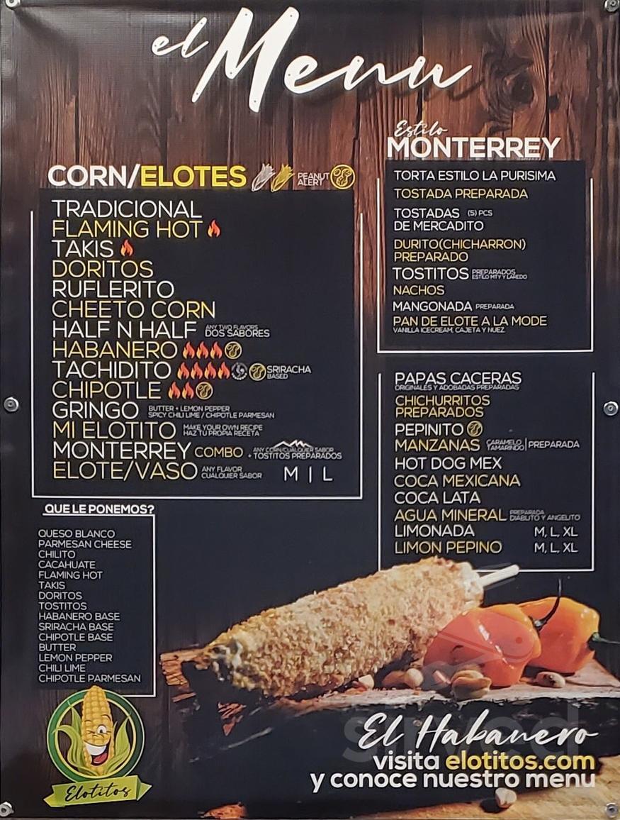 Elotitos Snacks menu in Laredo, Texas, USA