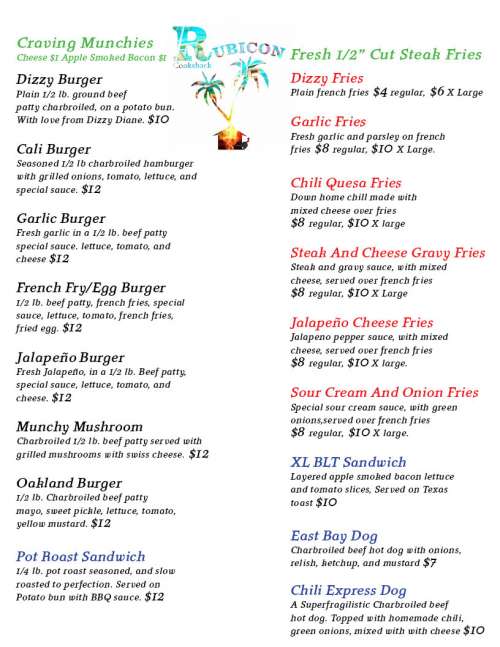 Rubicon Cookshack menu in Culbertson, Montana, USA