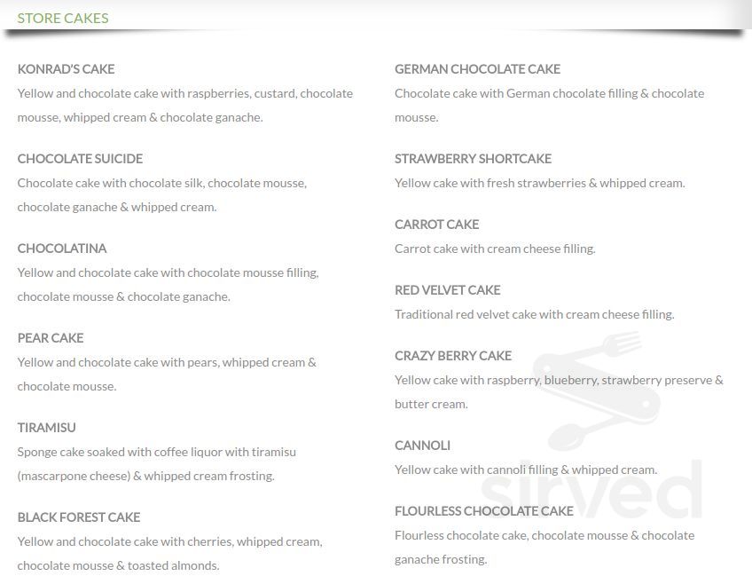 Menu - Lake in the Hills IL's Konrad's Bakery | Sirved