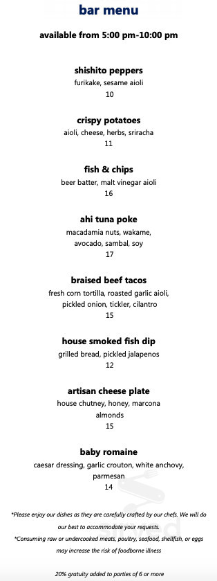 Menu for 3030 Ocean Restaurant & Bar in Fort Lauderdale, FL | Sirved