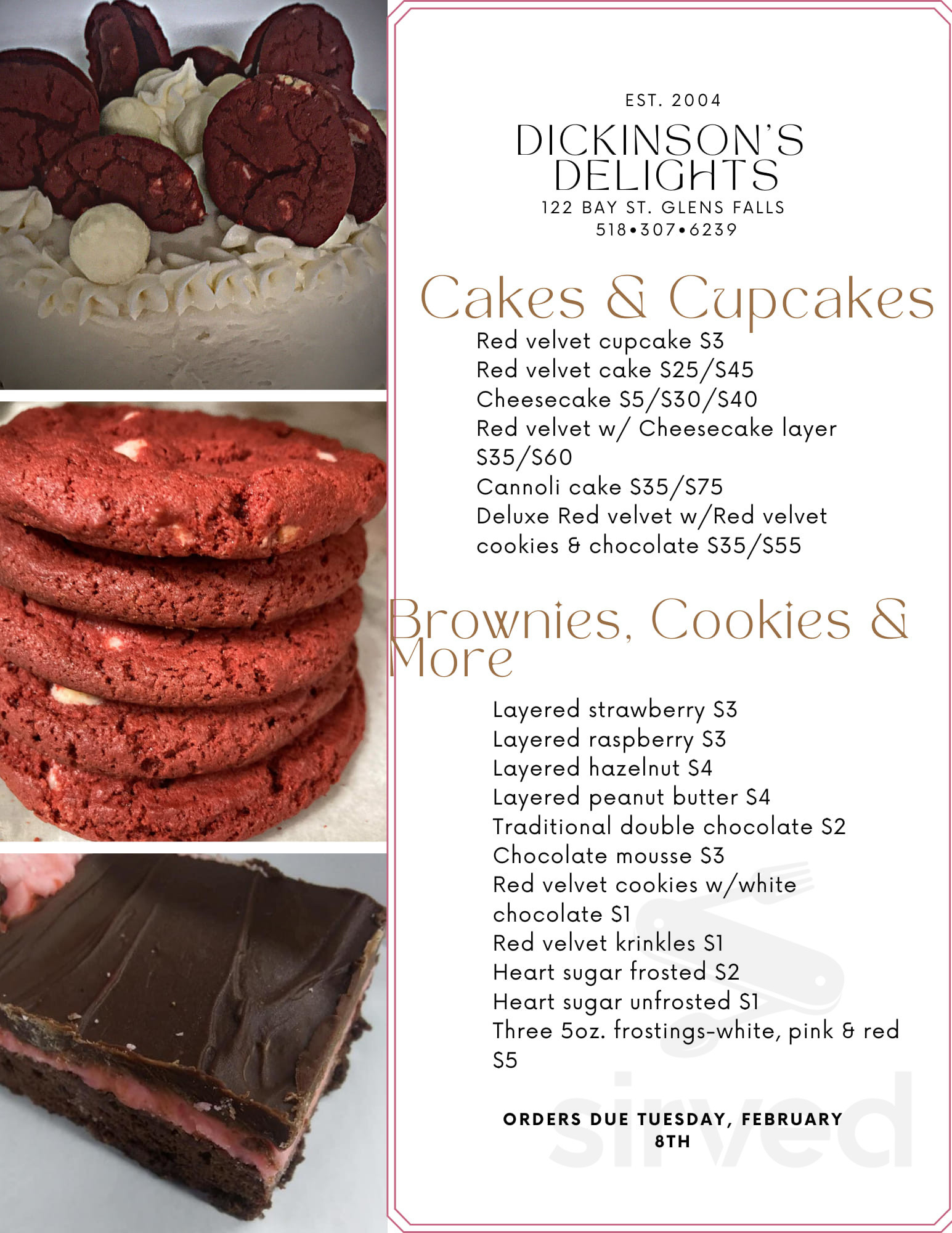 Dickinson's Delights menu in Glens Falls, New York, USA