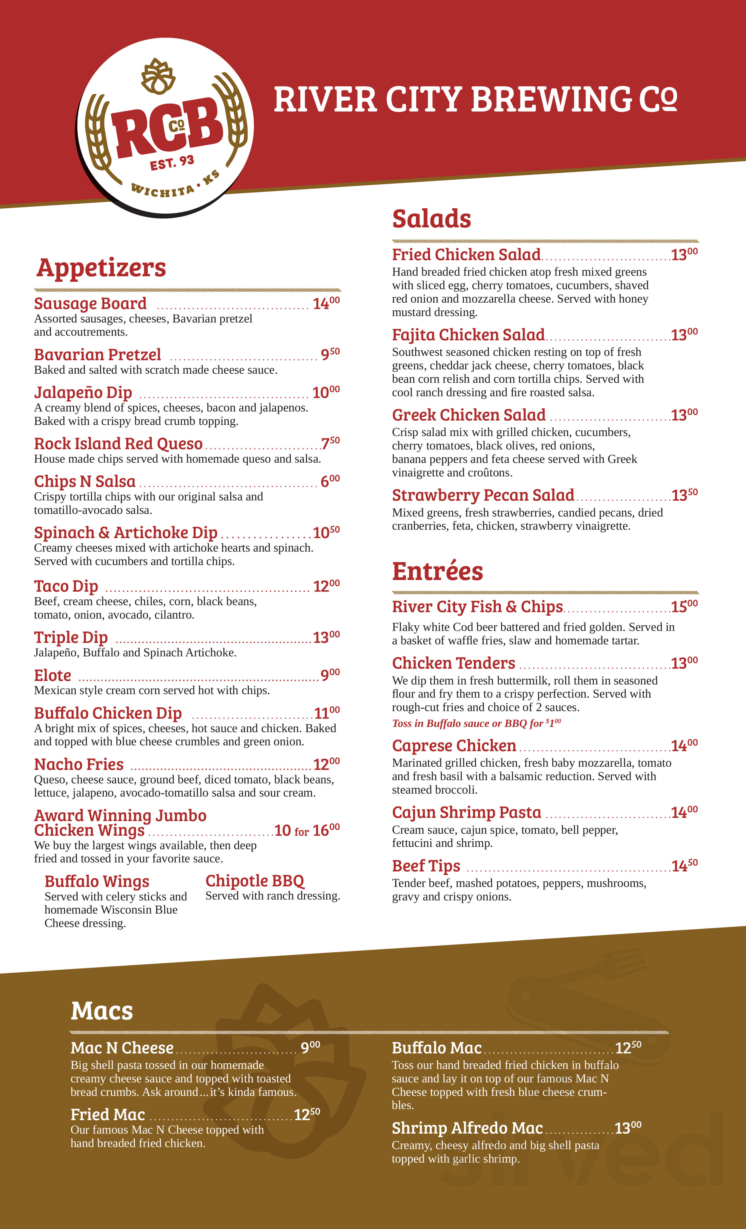 River City Brewing Company Menu In Wichita Kansas USA