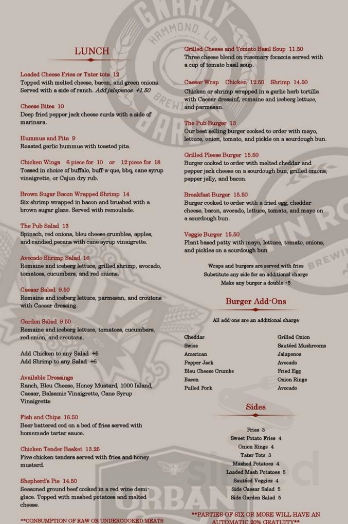 The Smiling Dog menu in Baton Rouge, Louisiana, USA