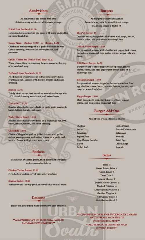 The Smiling Dog menu in Baton Rouge, Louisiana, USA