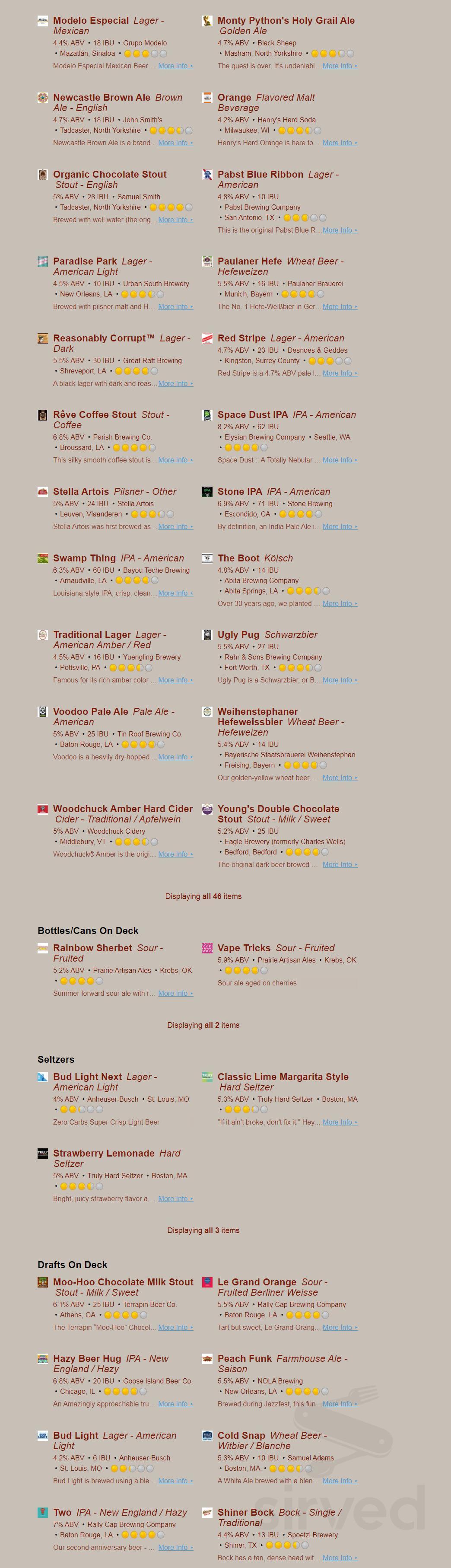 Menu for The Smiling Dog in Baton Rouge, LA | Sirved