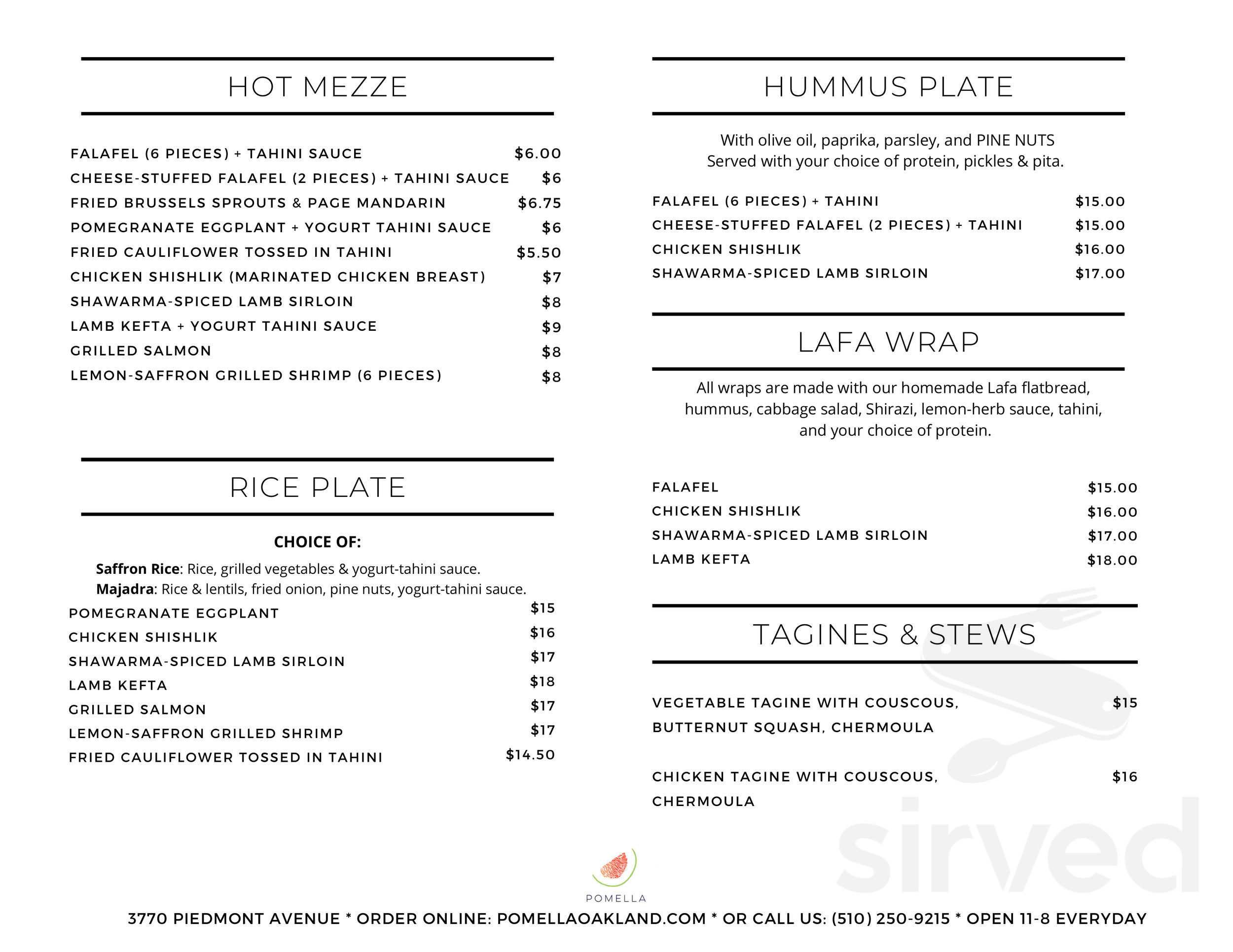 Menu for Pomella in Oakland, California, United States