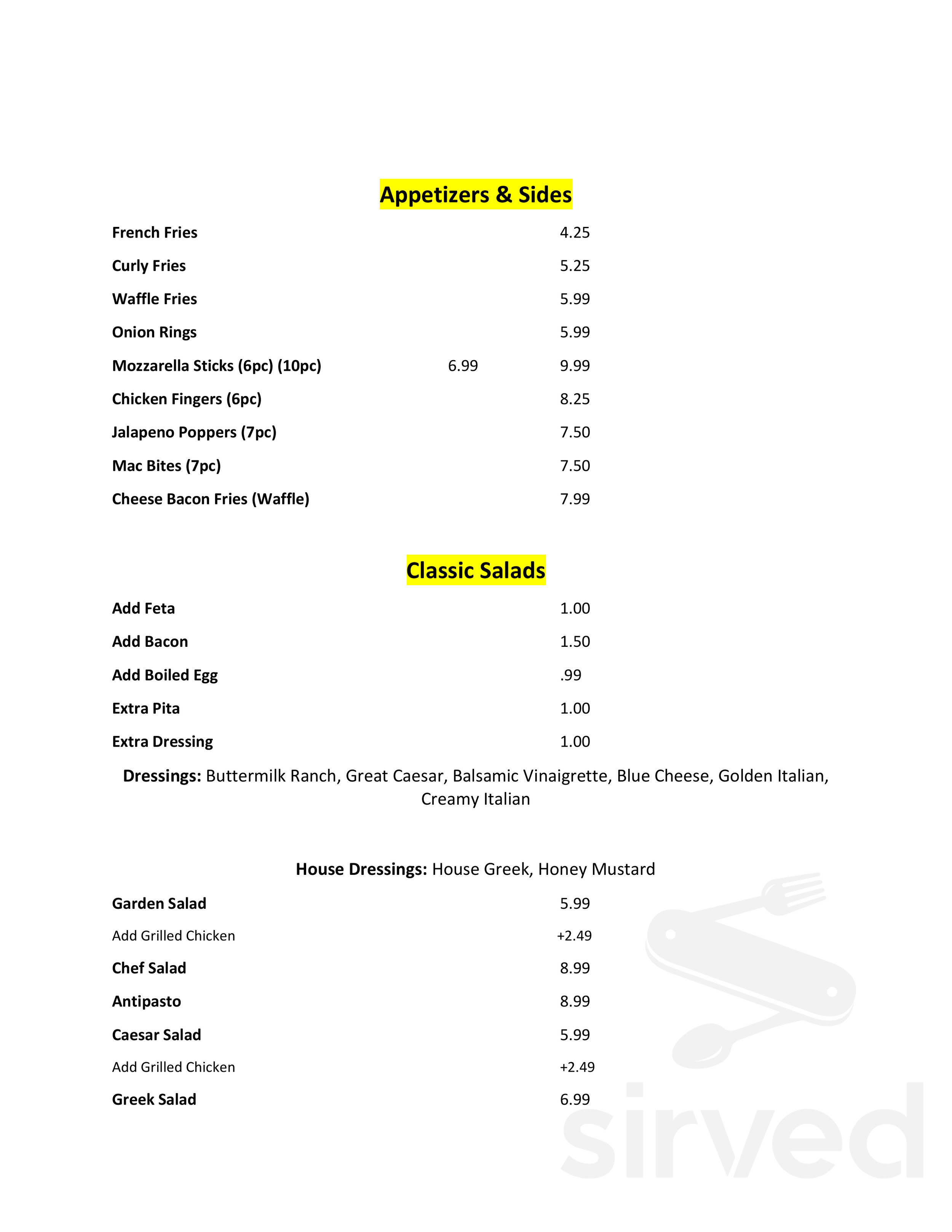 Mustang Pizza menu in Norwood, Massachusetts, USA