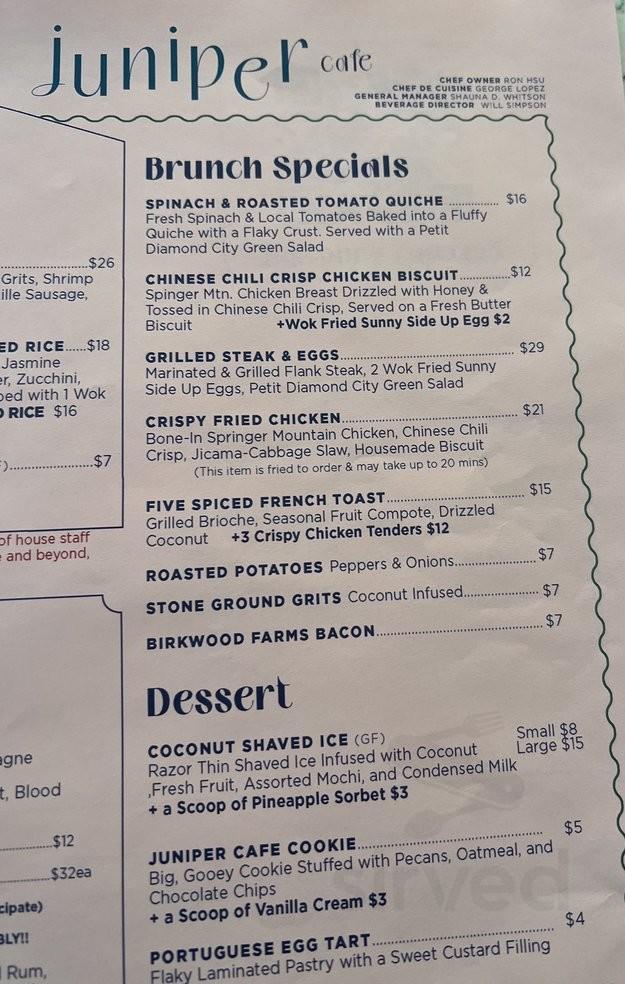 Menu - Atlanta GA's Juniper Cafe | Sirved