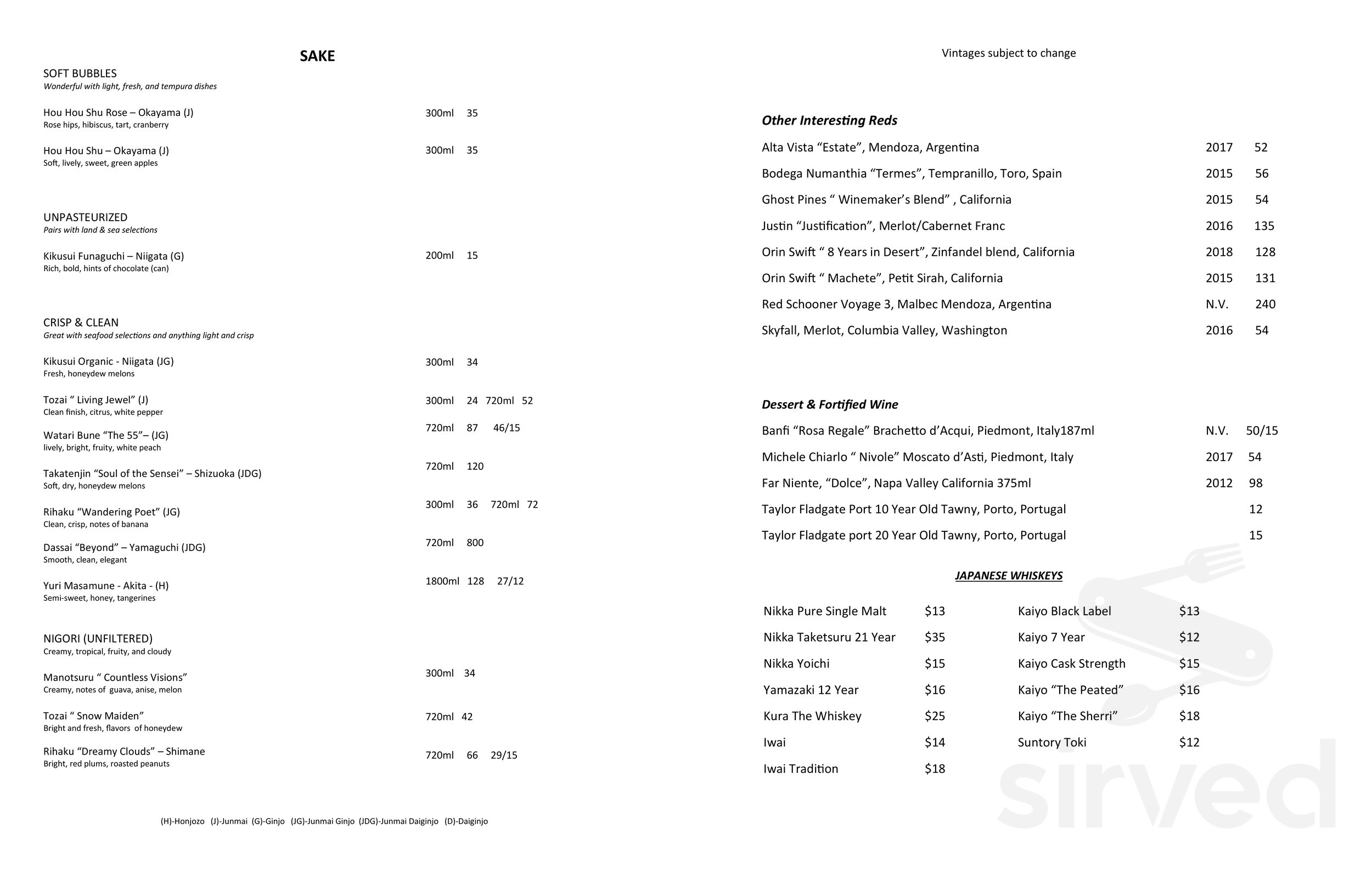 Kuro menus in Atlantic City, New Jersey, United States