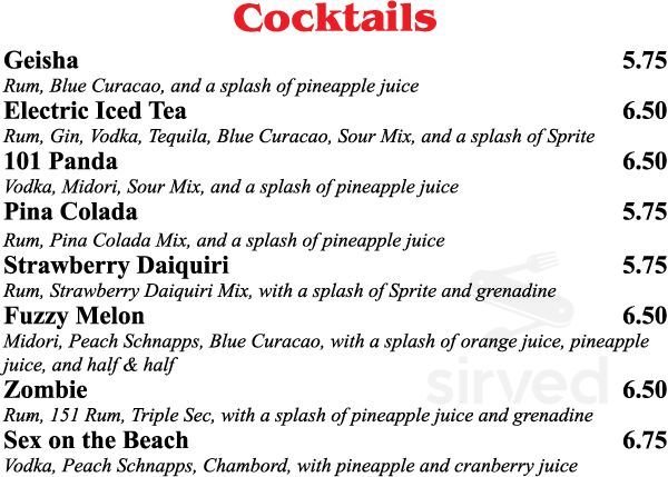 Menu for Taiwan 101 in Monaca, PA | Sirved