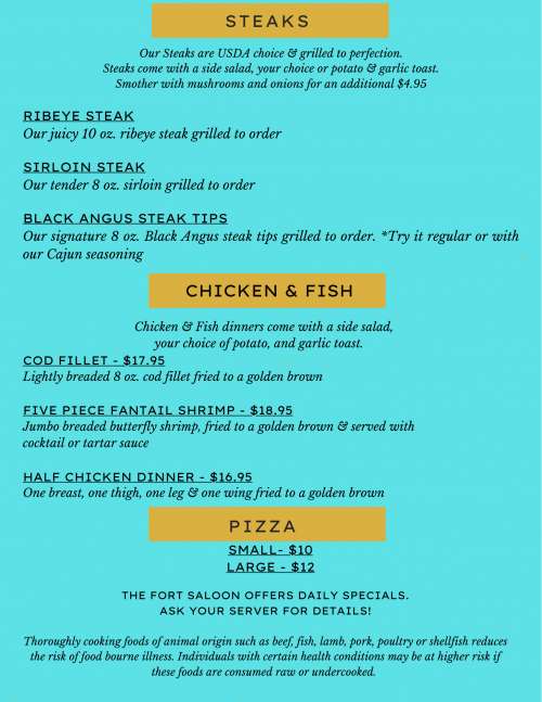 Fort Saloon & Mess Hall menu in Abercrombie, North Dakota, USA