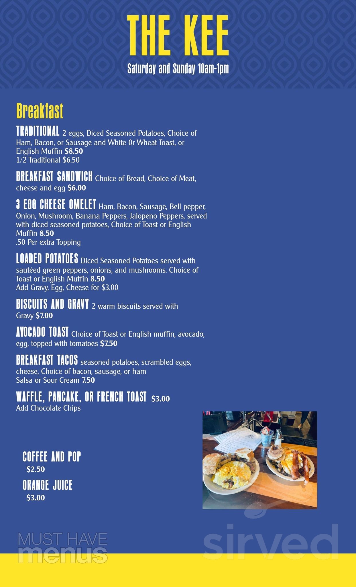 The Kee menu in Waukee, Iowa, USA