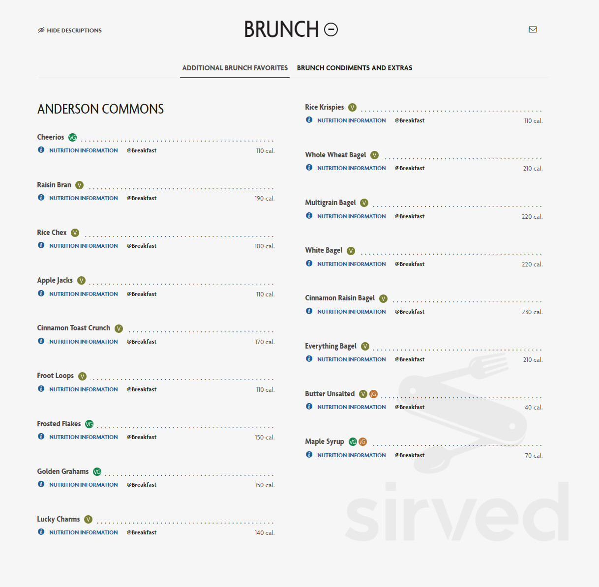 Anderson Commons menu in Wheaton, Illinois, USA