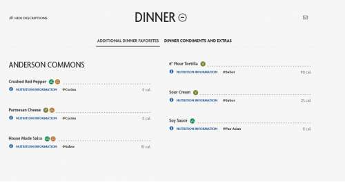 Anderson Commons menu in Wheaton, Illinois, USA