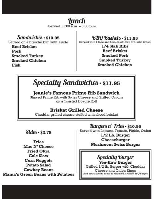 Hog wild country cafe menu in Interlachen, Florida, USA
