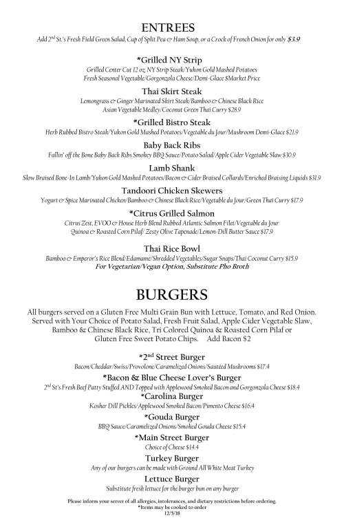 Second Street American Bistro menu in Newport News, Virginia, USA