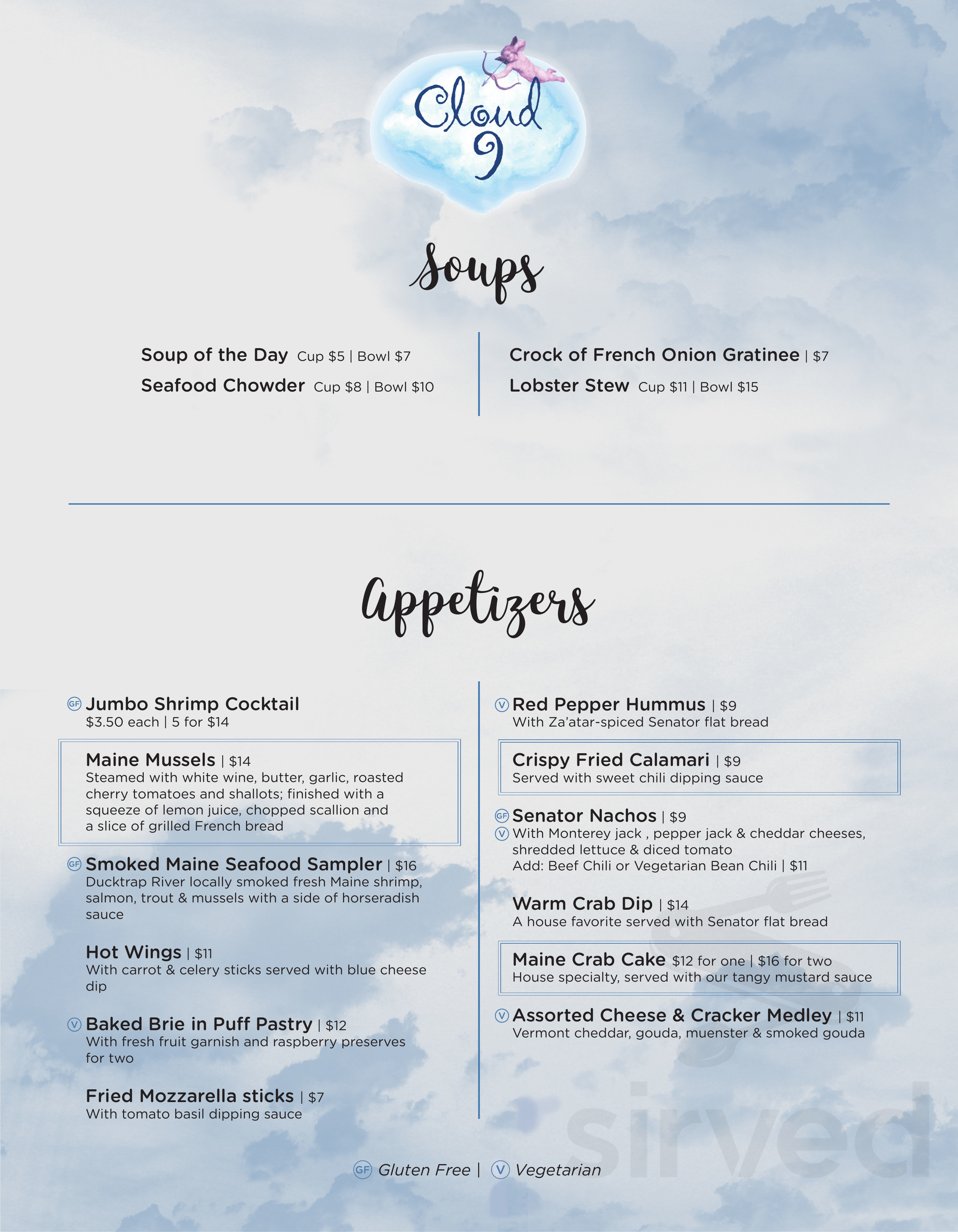 Cloud 9 Restaurant menu in Augusta, Maine, USA