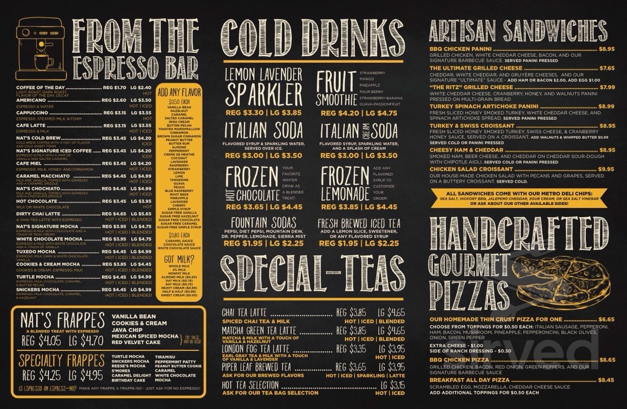 Nat's Place menu in Chillicothe, Illinois, USA