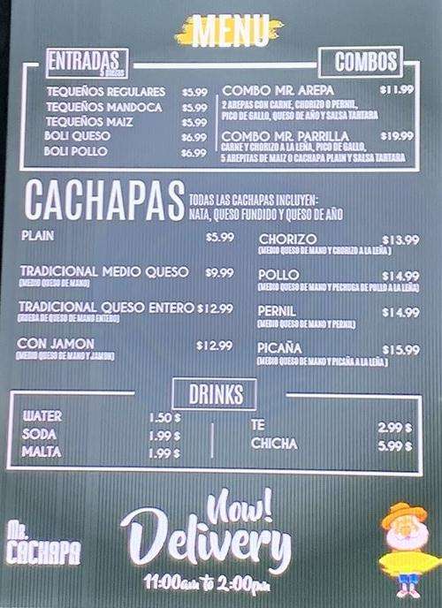 Mr Cachapa menu in Sweetwater, Florida, USA